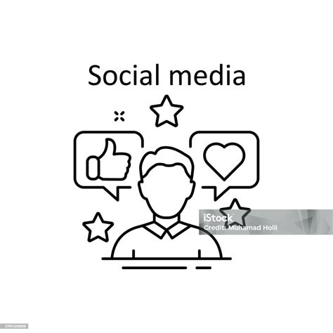 소셜 미디어 전문가 라인 아이콘입니다 미디어 영향 표시 소셜 블로거 기호입니다 웹 및 모바일 앱용 그림입니다 선 스타일은 사람