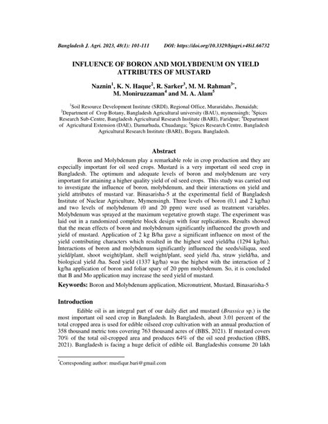 Pdf Influence Of Boron And Molybdenum On Yield Attributes Of Mustard