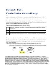 Exploring Circular Motion Work And Energy In Physics Unit C Course Hero
