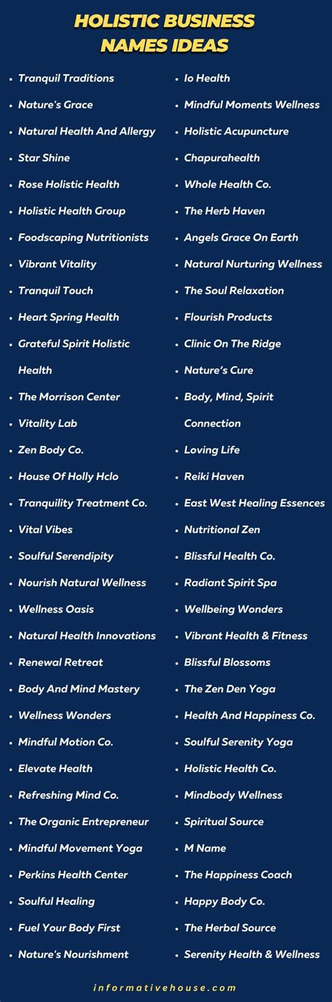 Holistic Business Names Ideas Empower Your Brand With Unique And