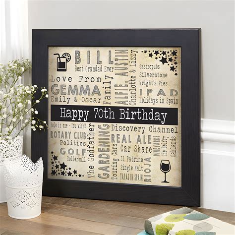 70th Birthday Gifts For Men Personalised Word Art Pictures