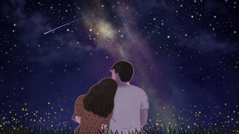 낭만주의 중국 발렌타인 데이 커플 일러스트 별이 빛나는 원래 그림 낭만주의 칠석 발렌타인 데이 일러스트 Pngtree 로열티 무료