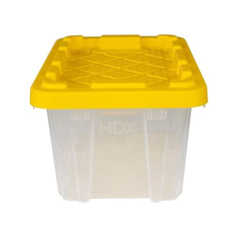 Hdx 6 5 Qt Tough Storage Tote In Clear With Yellow Lid 999 6qt C Hdx