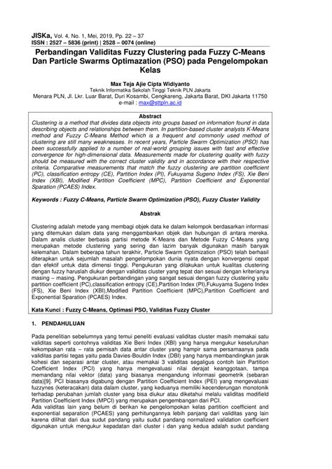 Pdf Perrbandingan Validitas Fuzzy Clustering Pada Fuzzy C Means Dan