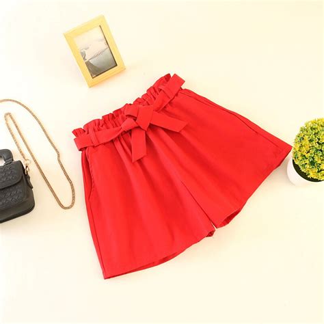 Elastic Waist Tie Bow Loose Cotton Shorts Womens S Grandado
