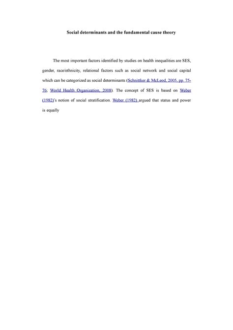 Social Determinants And The Fundamental Cause Theory 75 76 World