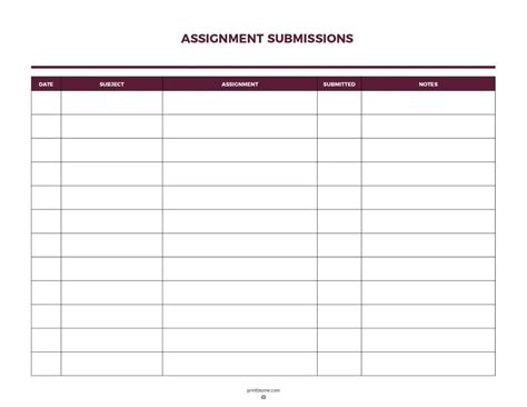 Assessment Tracker Free Printables 16 Assignment Log Pdfs