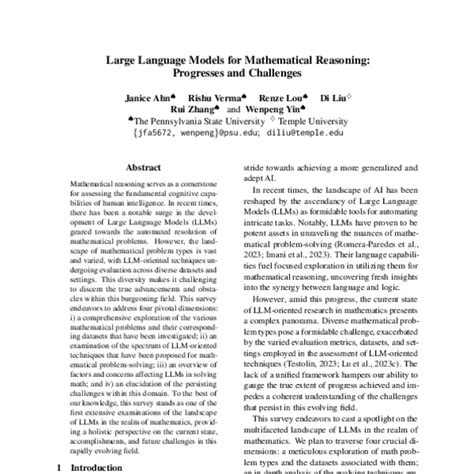 Large Language Models For Mathematical Reasoning Progresses And
