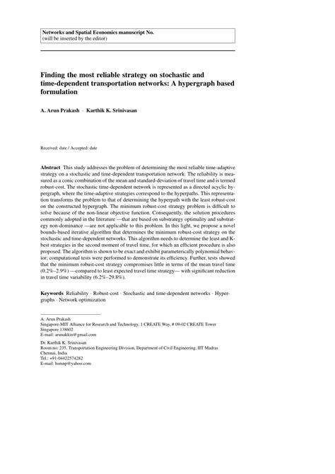 Pdf Finding The Most Reliable Strategy On Stochastic And Time Dependent Transportation