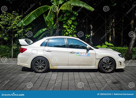 Modified White Subaru Wrx Sti Sedan On Jdm Run Car Meet Editorial Stock