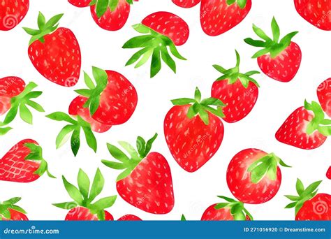 Seamless Repeating Pattern Of Strawberry Watercolor Stock Illustration