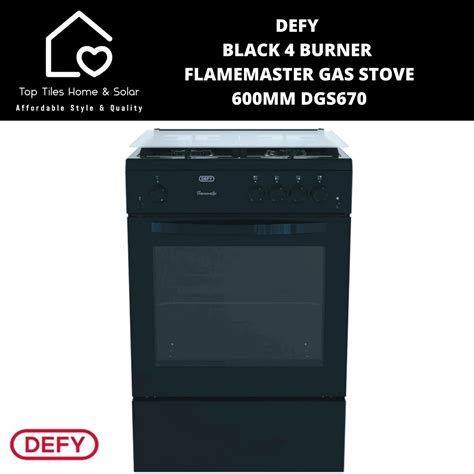 Defy Black 4 Burner Flamemaster Gas Stove 600mm Dgs670 Top Tiles