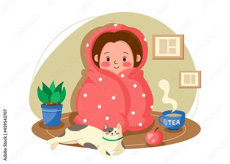 Girl Wrapped In Blanket Spending Time At Home Cozy Evening Best