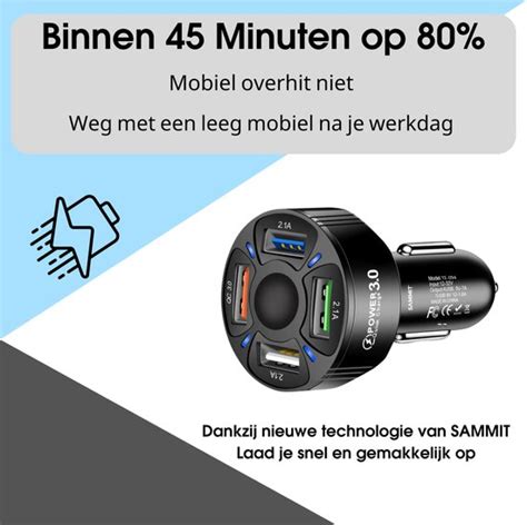 SAMMIT 35W Autolader 4 USB Poorten Snellader Auto Oplader