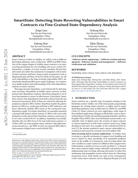 Pdf Smartstate Detecting State Reverting Vulnerabilities In Smart Contracts Via Fine Grained