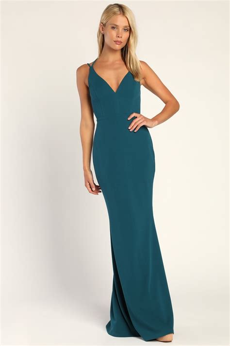 Sexy Teal Maxi Strappy Back Dress Teal Backless Gown Lulus