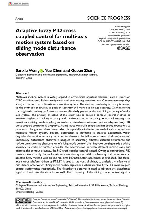 pdf adaptive fuzzy pid cross coupled control for multi axis motion system based on sliding