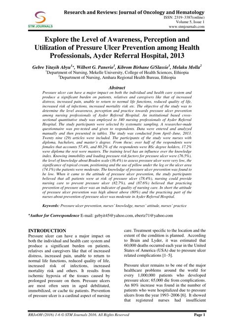 Pdf Explore The Level Of Awareness Perception And Utilization Of Pressure Ulcer Prevention