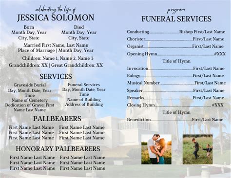 Lds Funeral Program Editable Green Template Celebration Of Life Mormon Funeral Temple