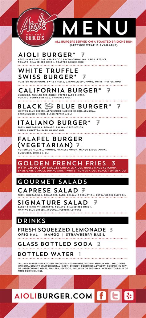 Aioli Burger Menu Best Phoenix Food Truck Traveling Food Truck