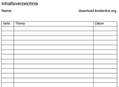 Inhaltsverzeichnis Vorlage für Word zum ausdrucken Inhaltsverzeichnis zum ausdrucken