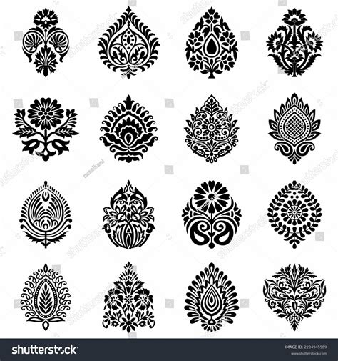 Set Decorative Damask Pattern Design Stock Vector Royalty Free
