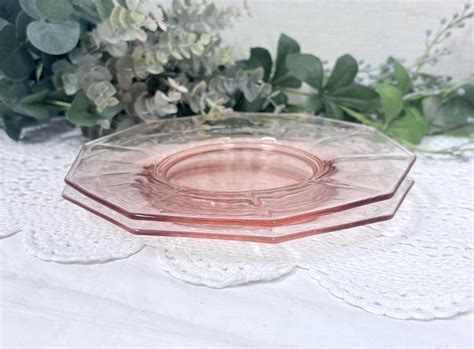 Two Cambridge Glass Decagon Pressed Pink Depression Glass Footed Salad
