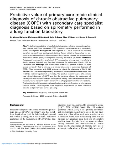 Pdf Predictive Value Of Primary Care Made Clinical Diagnosis Of