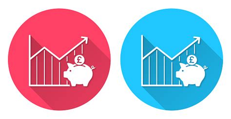 파운드 절감 증가 차트 빨간색 또는 파란색 배경에 긴 그림자가 있는 둥근 아이콘 0명에 대한 스톡 벡터 아트 및 기타 이미지 0명 가격 가계 Istock