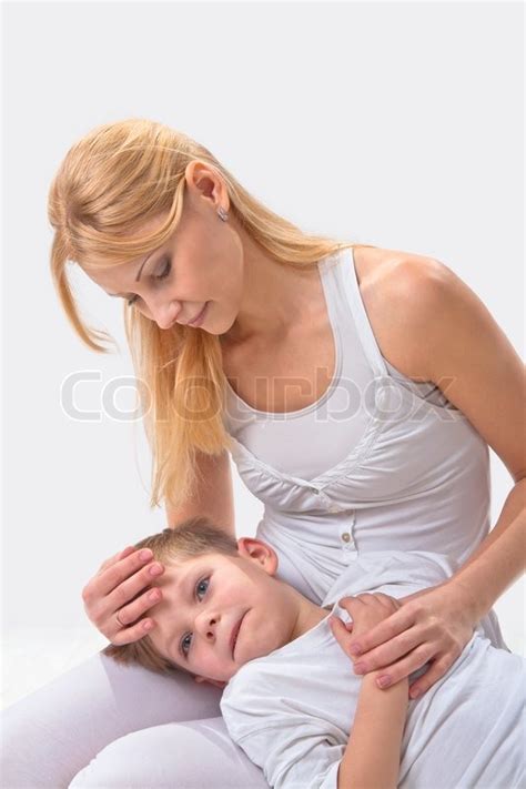Mother And Son Do Yoga Before Bed Stock Image Colourbox