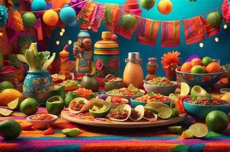 Premium Photo Default A Festive Cinco De Mayo Spread Featuring Tacos Salsa G