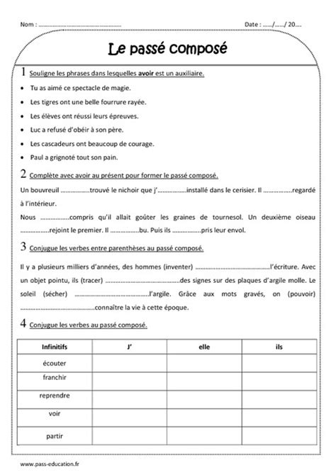 Exercice Le Passé Composé Ce2 Exercice passé composé cm2 à imprimer