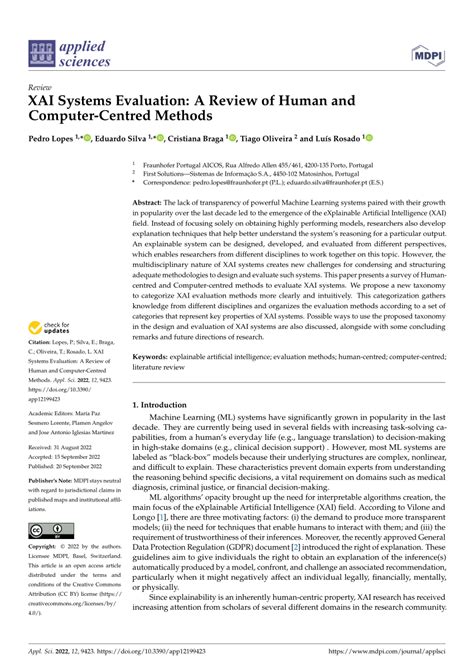 Pdf Xai Systems Evaluation A Review Of Human And Computer Centred Methods