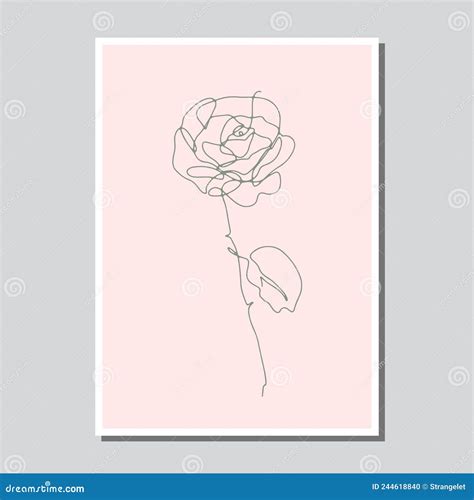 One Single Line Drawing Rose Flower On Earthy Background Card Template