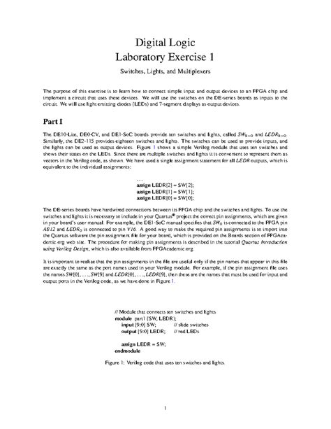 Verilog Lab1 Pttkht Digital Logic Laboratory Exercise 1 Switches Lights And Multiplexers