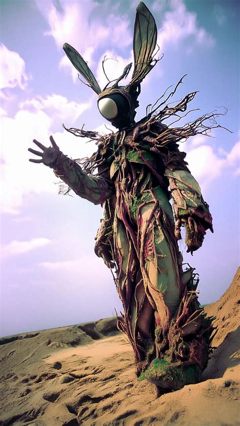 Insectoid Humanoid With Plant Armor Performing A Magic Trick With Plants Illusionist Skills