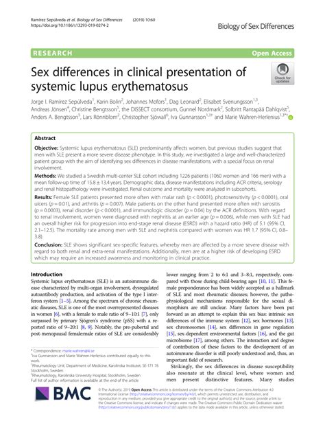 Pdf Sex Differences In Clinical Presentation Of Systemic Lupus