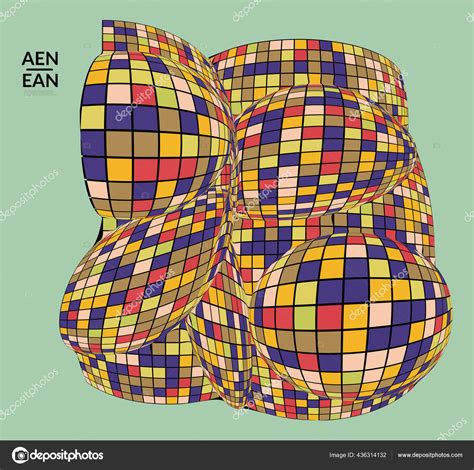 Square Pixel Mosaic Distorted Shape Black Wire Frame Flat Retro Stock