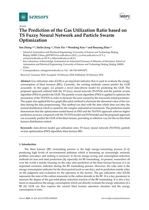 Pdf The Prediction Of The Gas Utilization Ratio Based On Ts Fuzzy Neural Network And Particle