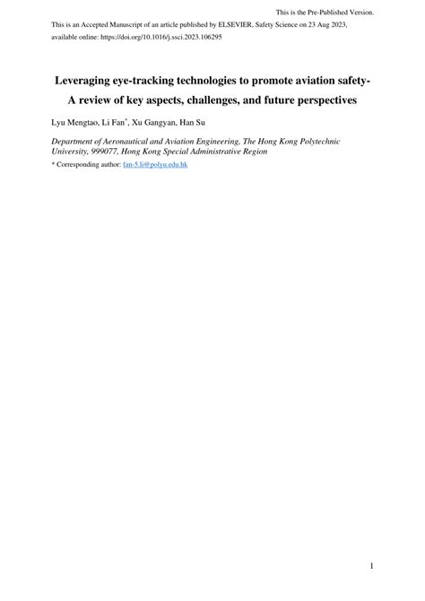 Pdf Leveraging Eye Tracking Technologies To Promote Aviation Safety A Review Of Key Aspects
