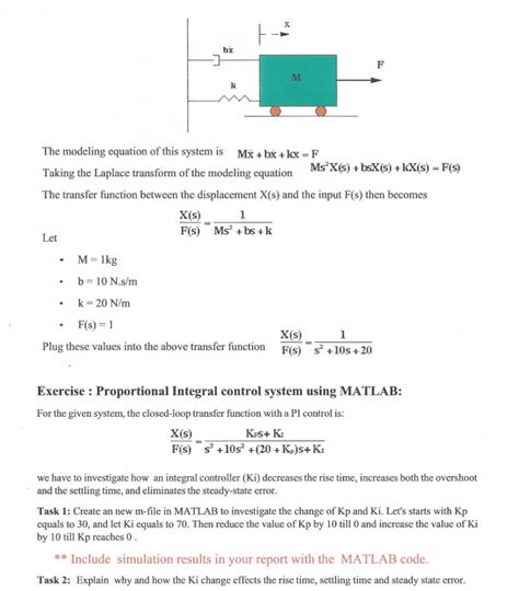 Solved The Modeling Equation Of This System Is Mx¨bx˙kxf