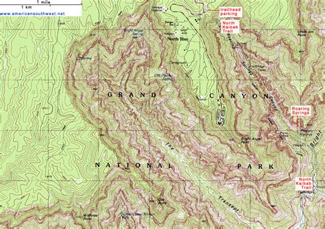 Topographic Map Of The North Kaibab Trail Grand Canyon National Park