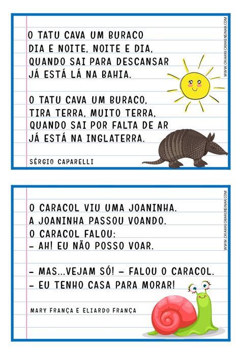 FICHAS DE LEITURA PEQUENOS TEXTOS Criar Recriar Ensinar