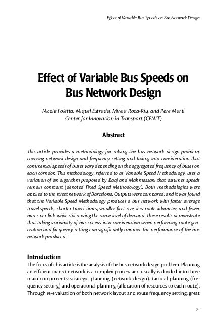 Pdf Effect Of Variable Bus Speeds On Bus Network Design