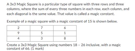 Solved A 3 Times 3 Magic Square Is A Particular Type Of