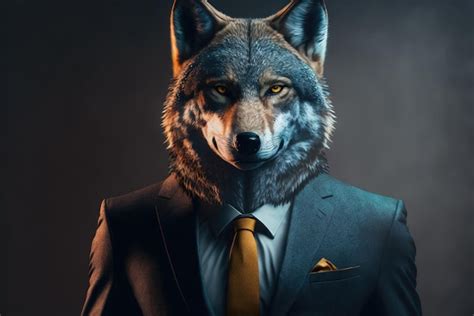 Premium Ai Image A Wolf In A Suit With A Yellow Tie