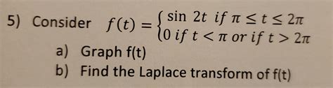 Solved Consider F T {sin2t If π≤t≤2π0 If T 2π A