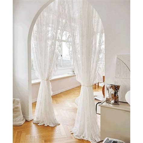 Dongpai Elegant White Lace Sheer Curtain Panel Floral Scallop Ruffle
