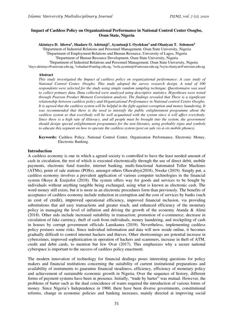 PDF Impact Of Cashless Policy On Organizational Performance In NCC