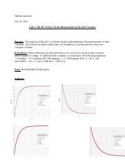 Phys Lab Docx Tabitha Lawrence July Lab The RC Series Circuit Measurement Of